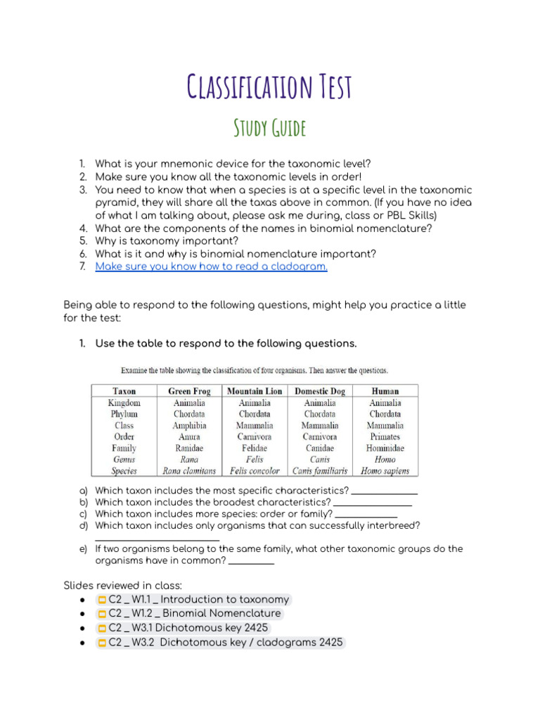 Classification Study Guide | PDF