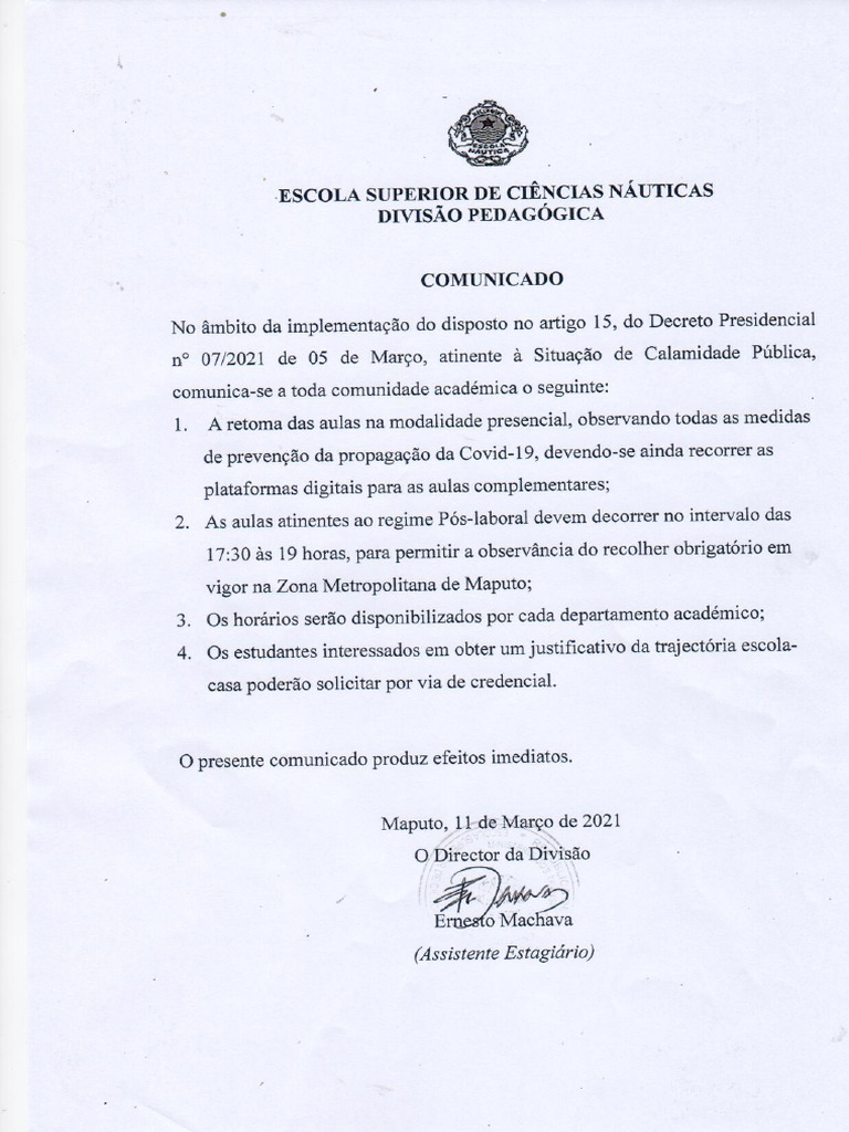 COMUNICADO DA ESCN DIRECTOR PEDAGOGICO | PDF