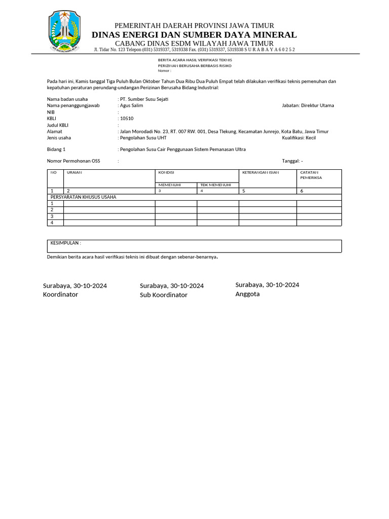 Berita Acara Hasil Verifikasi Teknis | PDF