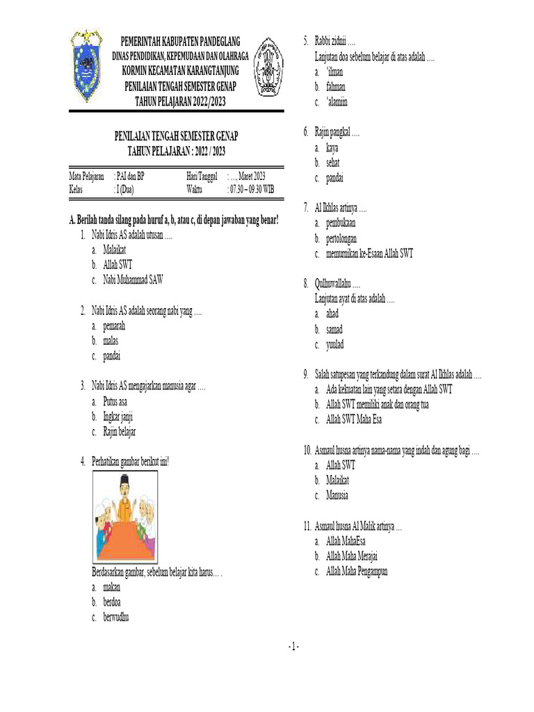 Naskah Soal Semester II TA 2022-2023 | PDF