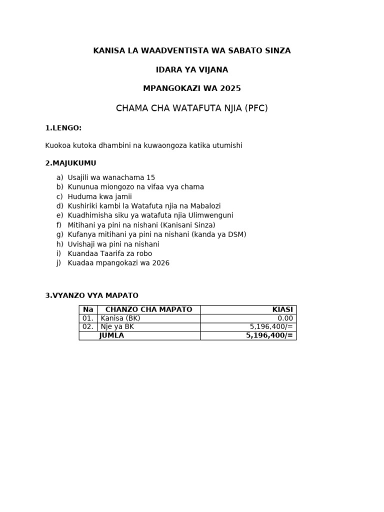Mpango Kaz Wa PFC 2025 | PDF