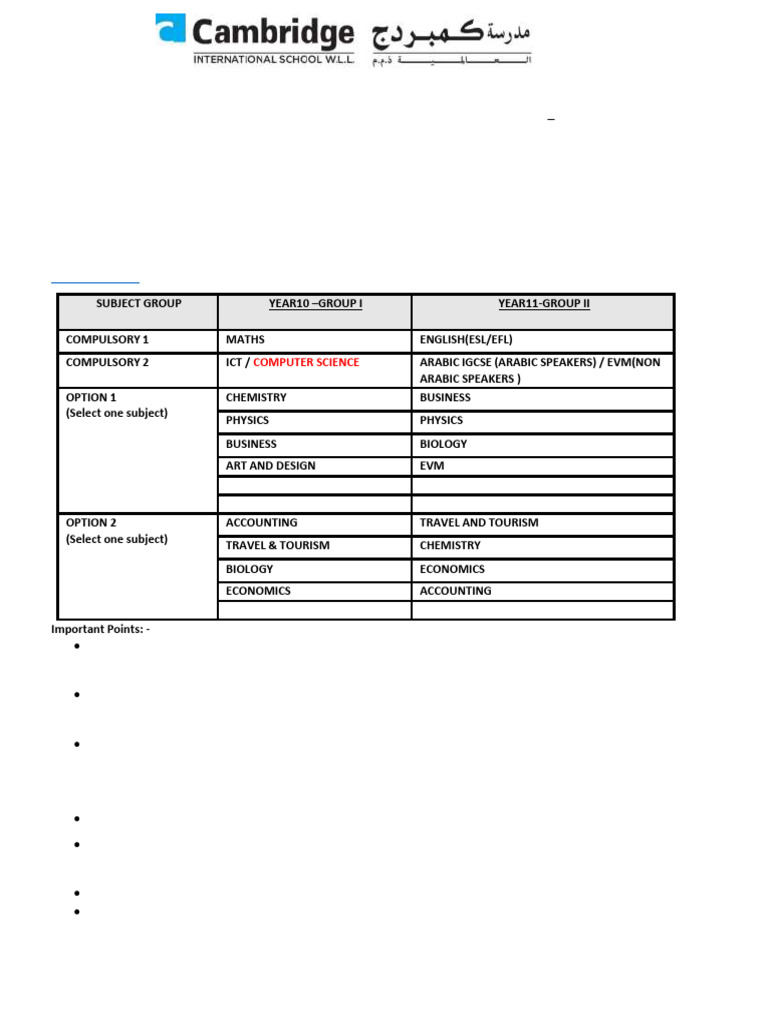 Ay 24-25-Y10 (4x4) Igcse Option Form | PDF