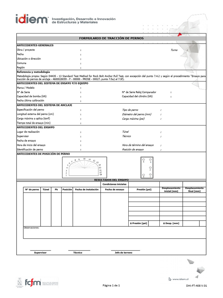 DHI-FT-408 V.01 Formulario Ensayo de Arranque de Pernos | PDF