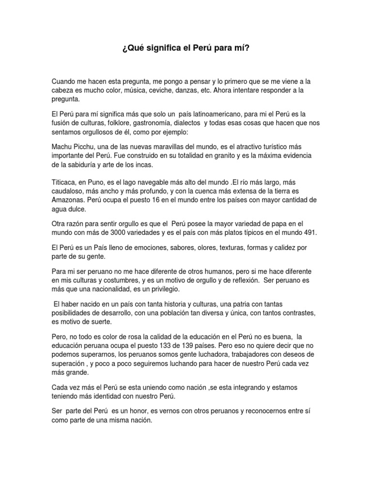 Qué Significa El Perú para Mí | PDF | Perú
