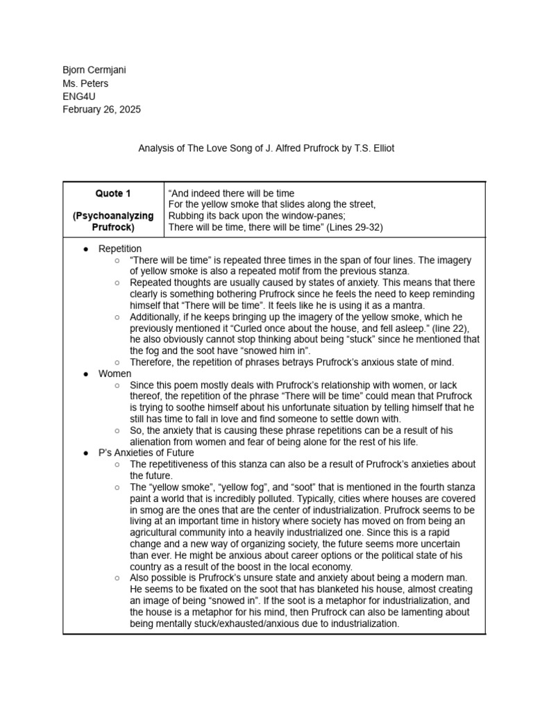 Prufrock Analysis: Themes and Techniques | PDF | Poetry | Metre (Poetry)