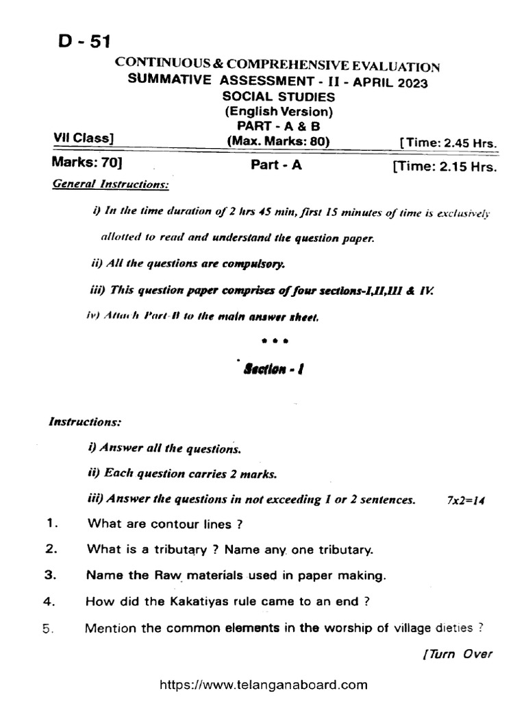 Tsbie Class 7 Sa2 Social Studies d 51 Apr 2023 | PDF
