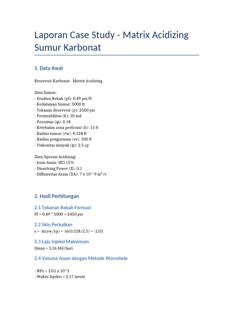 Laporan Case Study Matrix Acidizing | PDF