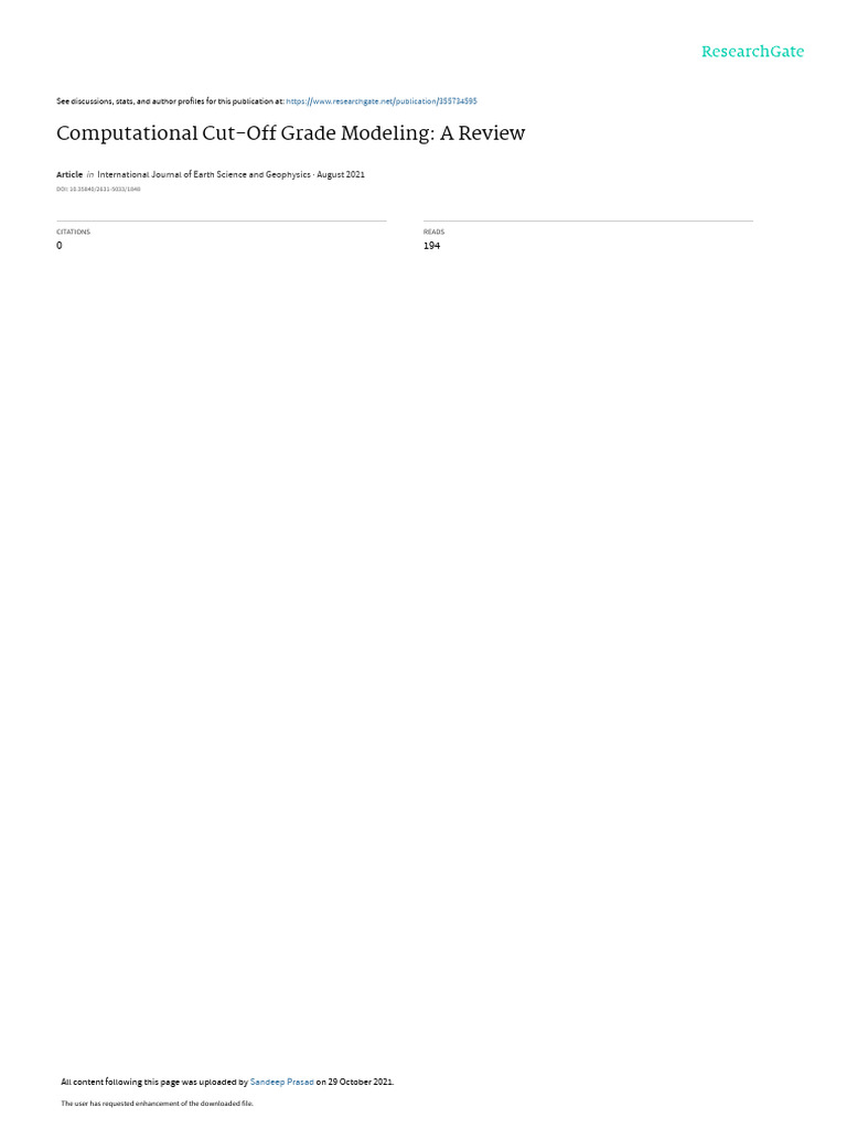 Prasad 2021 - Computational Cut-Off Grade Modelling Review | PDF ...