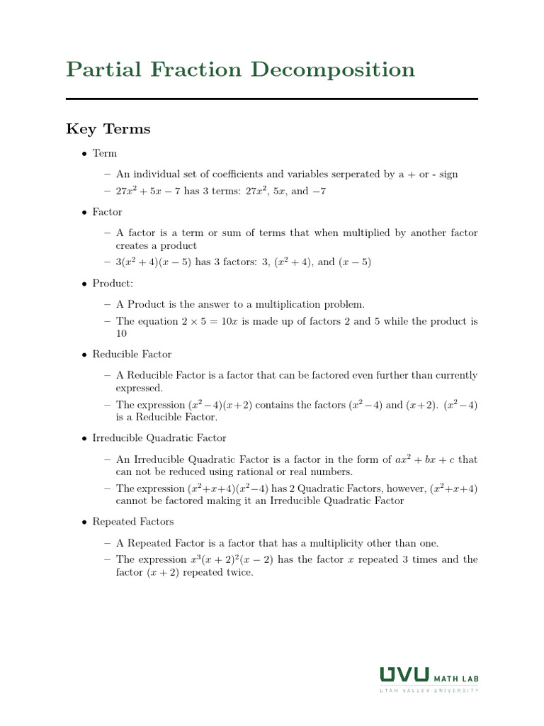 Lec - 6 - Partial - Fraction - Decomposition - Irreducible Factors ...