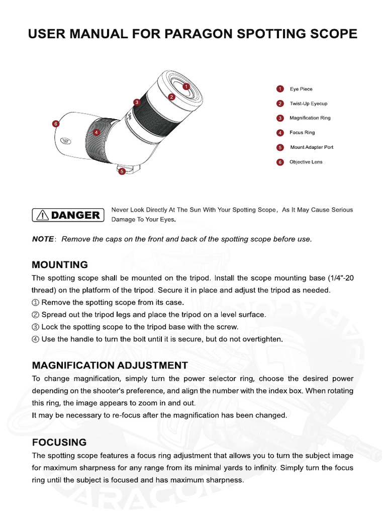 User Manual For Paragon Spotting Scope | PDF