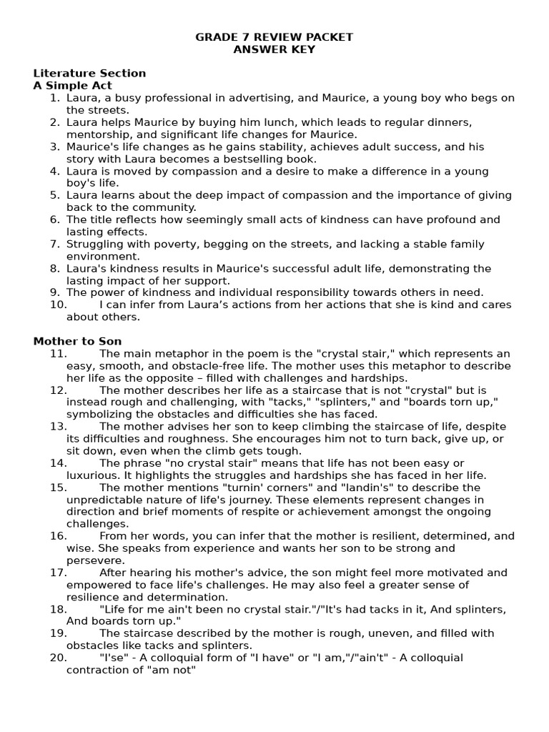 Review Packet Answer Key 1 | PDF | Narration | Linguistics