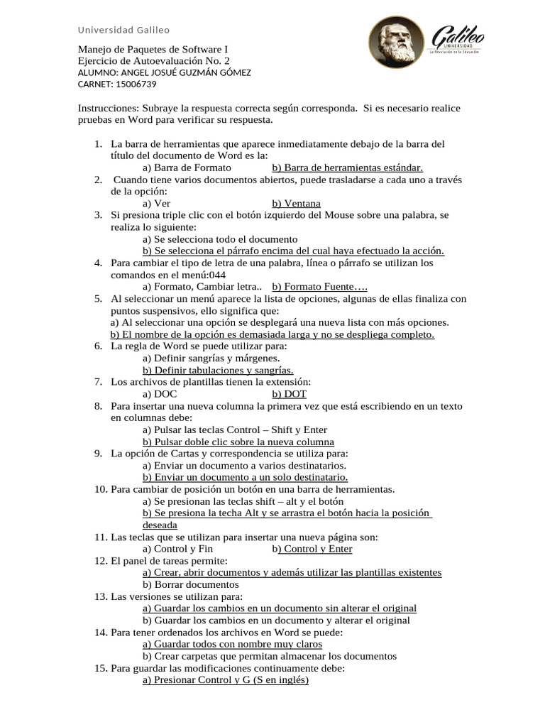 Autoevaluaci N de Word No. 2 | PDF | Botón (Computación) | Microsoft Word