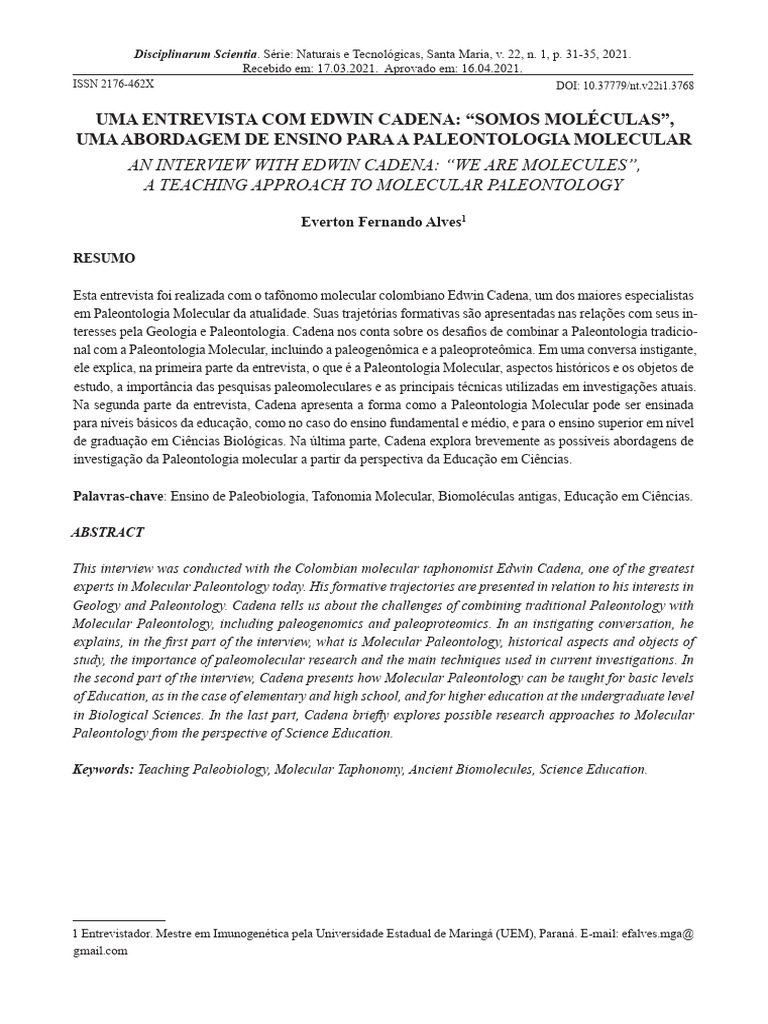 Uma Entrevista Com Edwin Cadena | PDF | Fóssil | Paleontologia