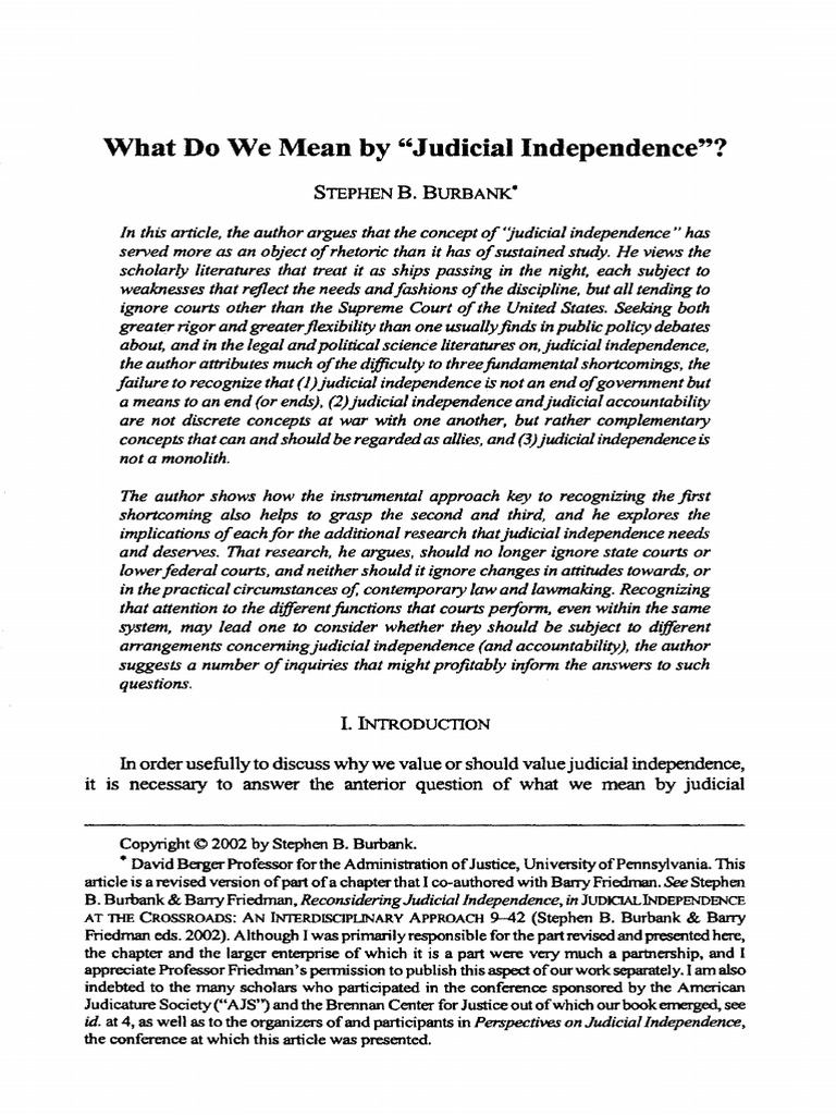 What Do We Mean by Judicial Independence | PDF | Supremacy Clause ...
