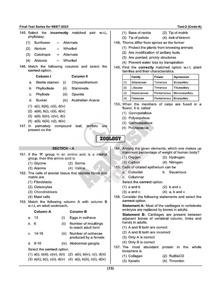 FTS T02 P1a - Zoology | PDF