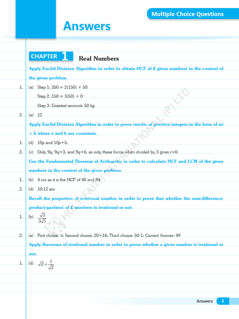 Answers: Multiple Choice Questions | PDF | Trigonometric Functions ...