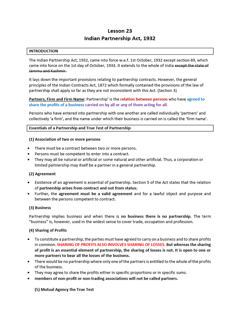 L23 - Indian Partnership Act, 1932 | PDF | Partnership | Legal Liability