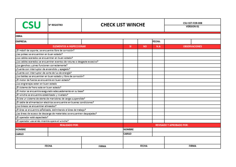 Checklist de Inspección de Winches | PDF