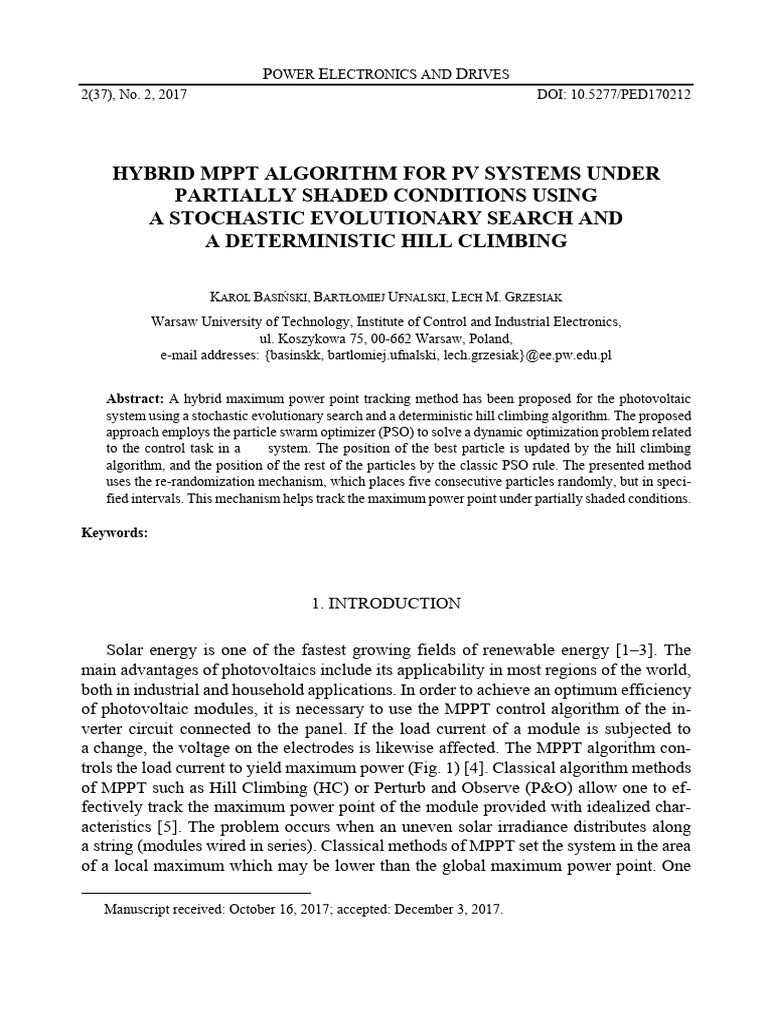 Hybrid MPPT algorithm for | PDF | Photovoltaics