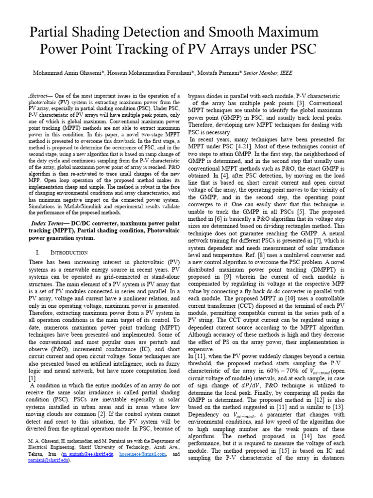 Partial Shading Detection and Smooth Maximum | PDF | Photovoltaics | Electricity