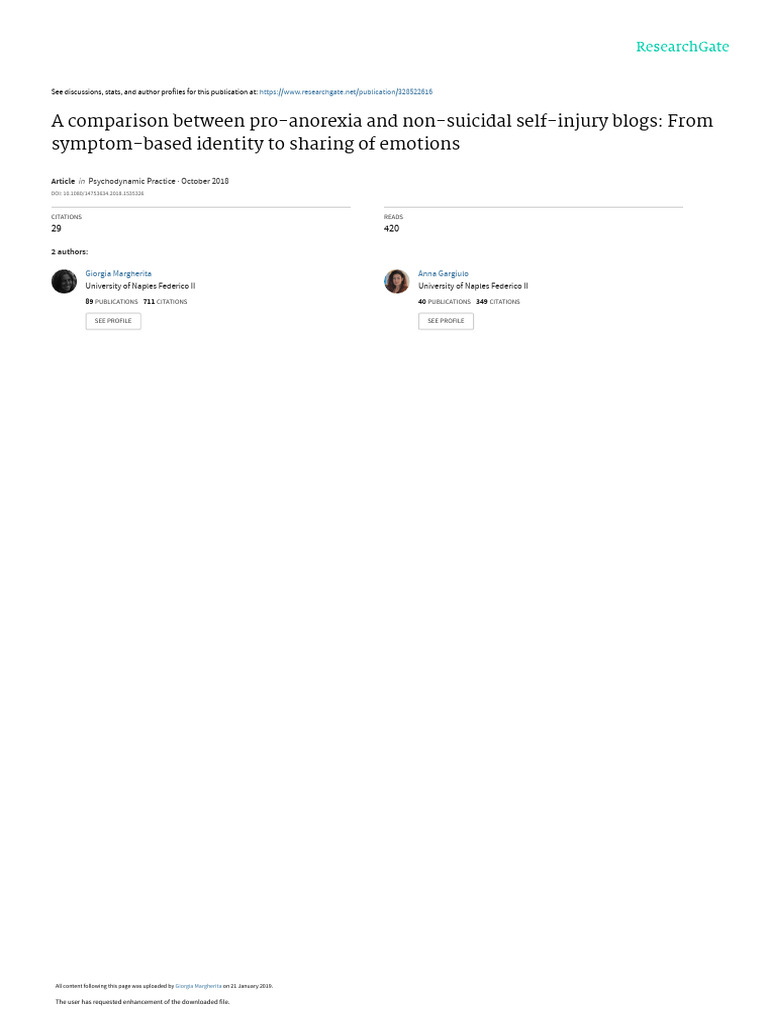 Margherita Gargiulo2018 PsyPractice | PDF | Self Harm | Anorexia Nervosa