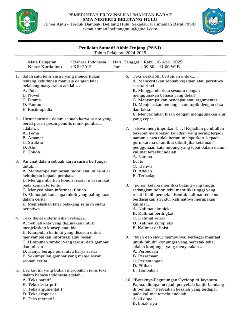 Soal Psaj 2025 Xii Fix | PDF