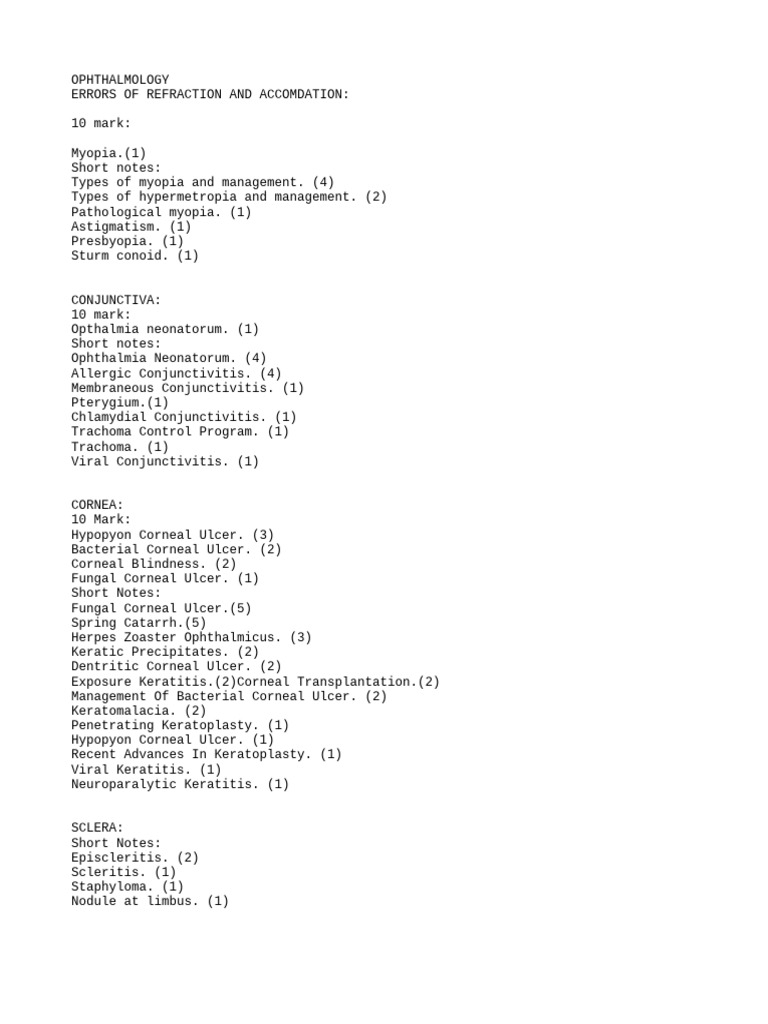 Opthal Must Questions 2 | PDF | Cornea | Glaucoma