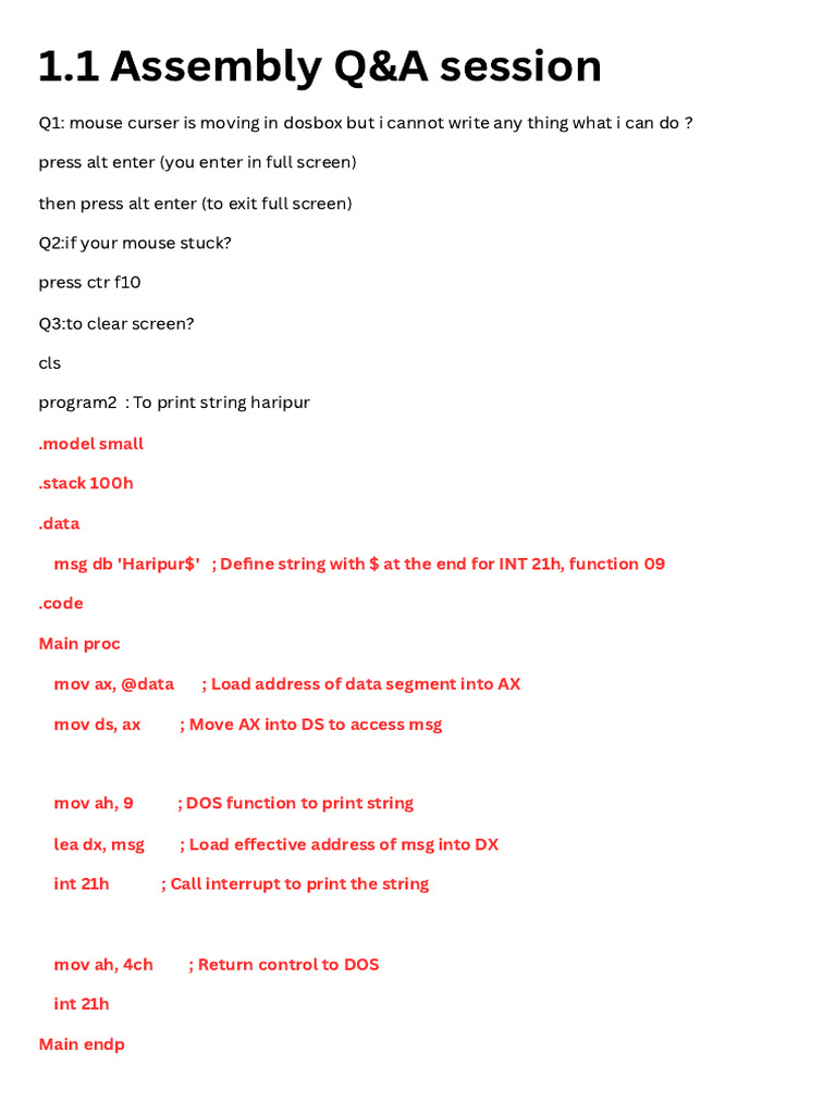 1.1 Assembly Q&A Session | PDF | Division (Mathematics) | Integer (Computer Science)