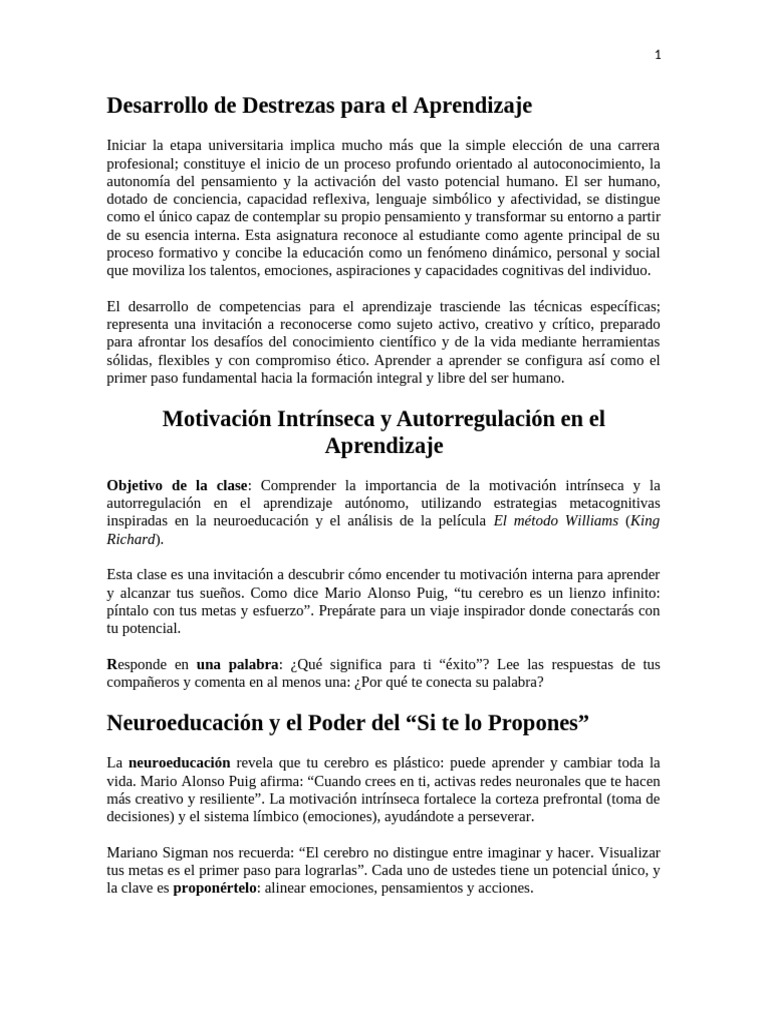 Desarrollo de Destrezas para El Aprendizaje 1era Unidad | PDF ...