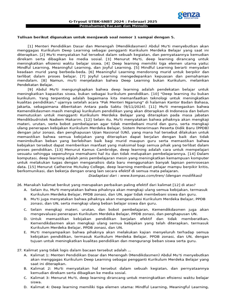 Soal Sub Tes PBM (Februari 2025) | PDF