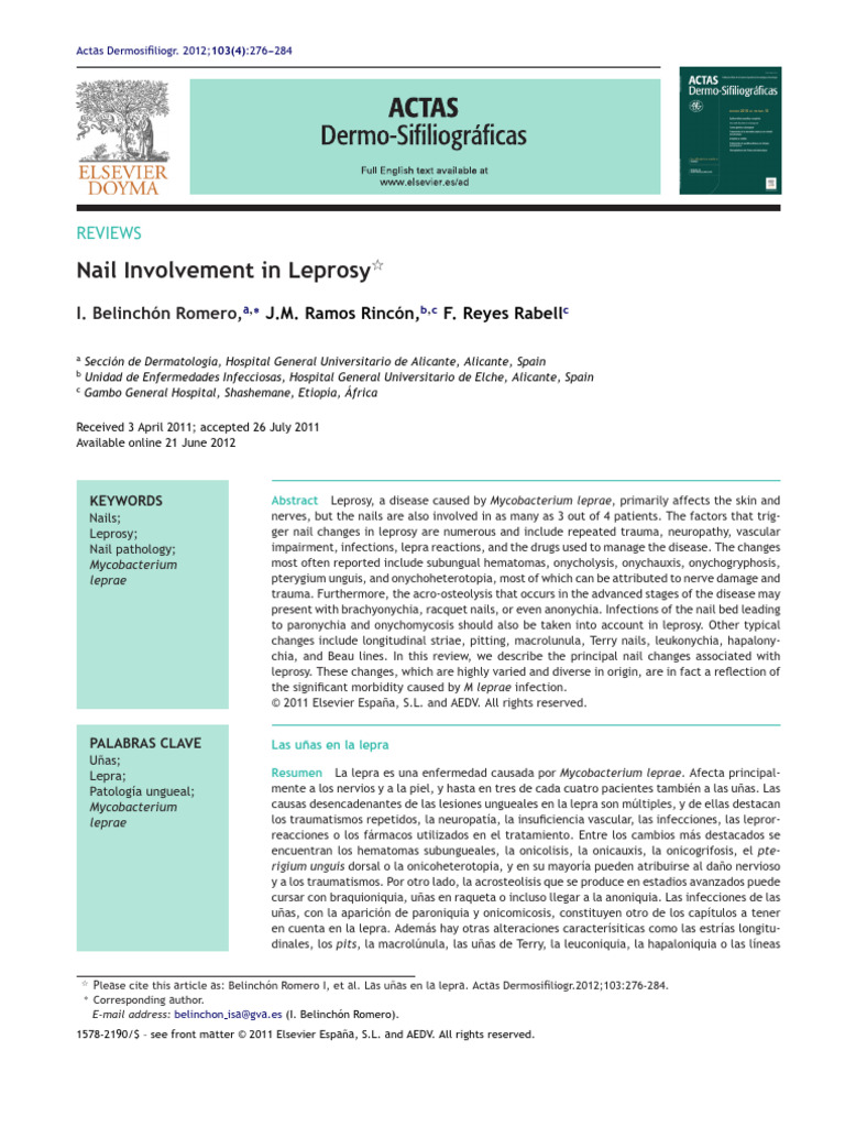 Nail Involvement in Leprosy | PDF | Peripheral Neuropathy | Nail (Anatomy)
