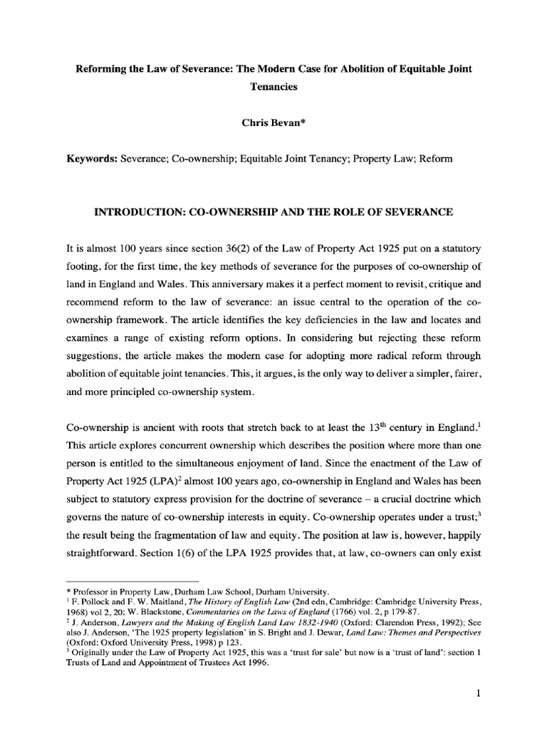 Reforming The Law of Severance - The Modern Case For Abolition of ...