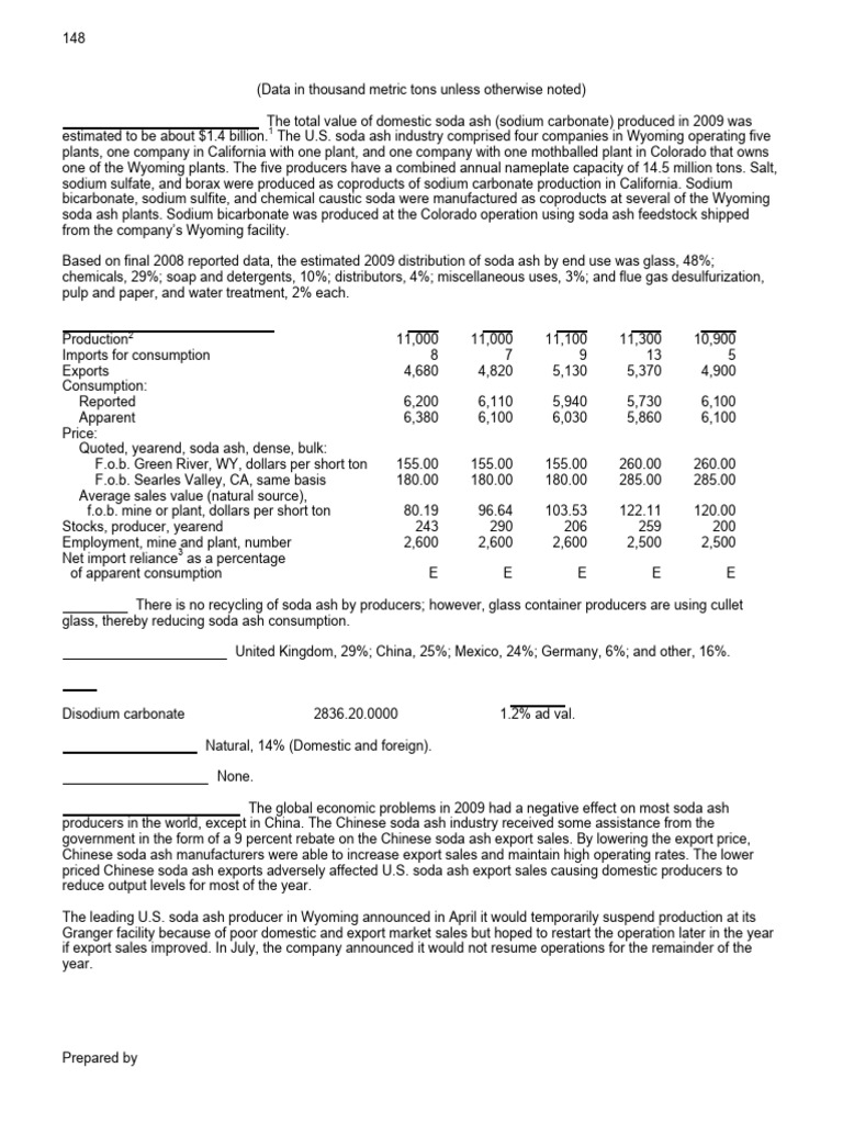 2010 Mineral Commodity Summaries - SodaAsh | PDF | Sodium Carbonate ...