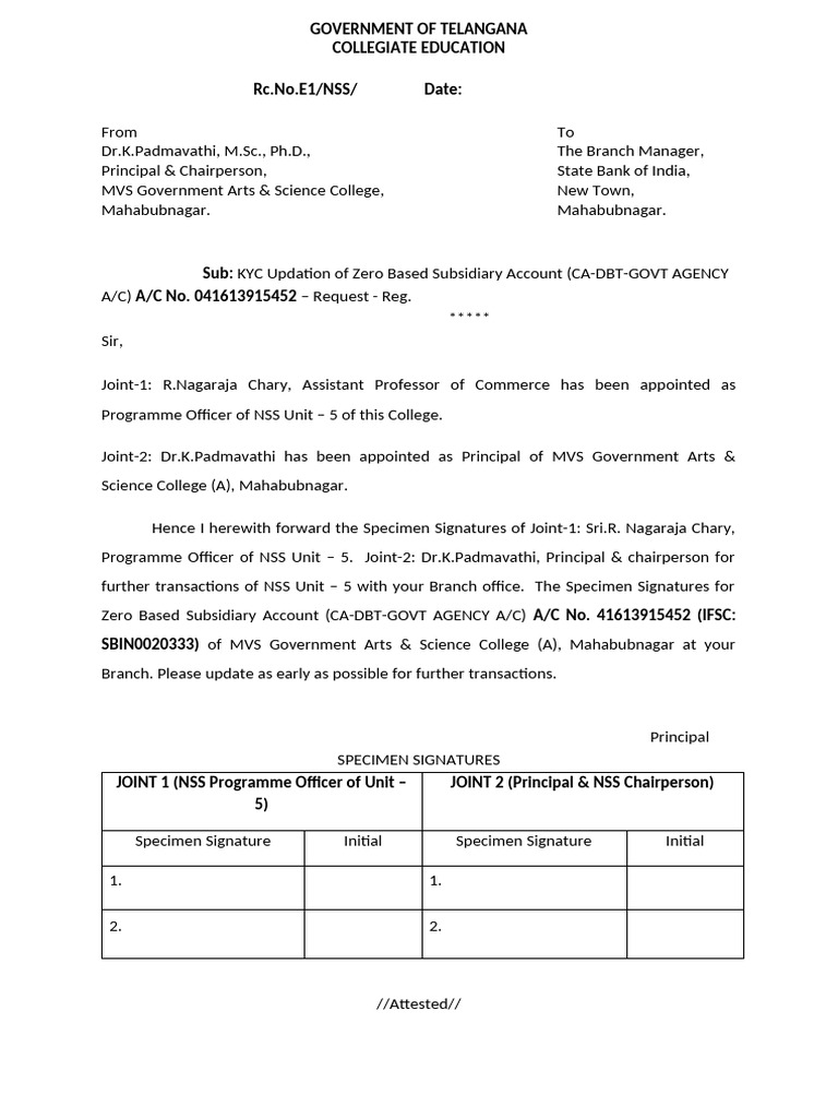 Specimen Signatures | PDF