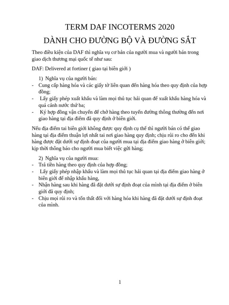 Term Daf Incoterms 2020 | PDF