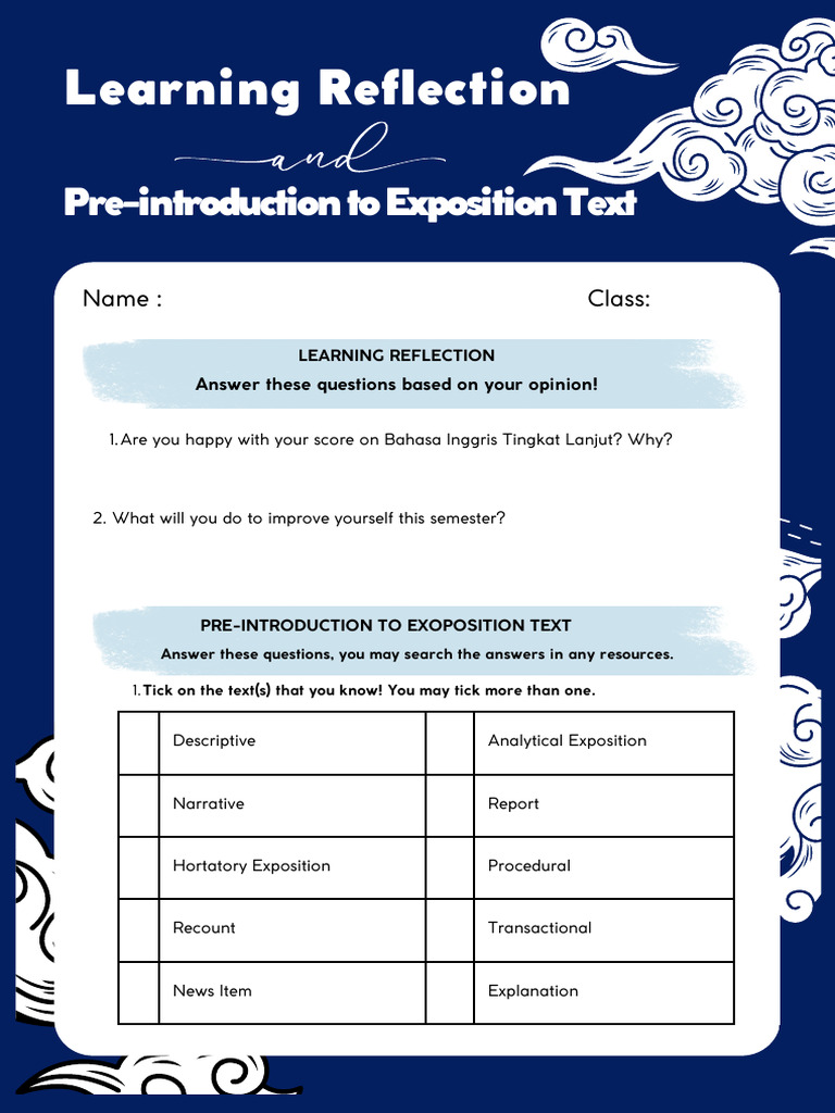 Exposition Text Learning Reflection Guide | PDF