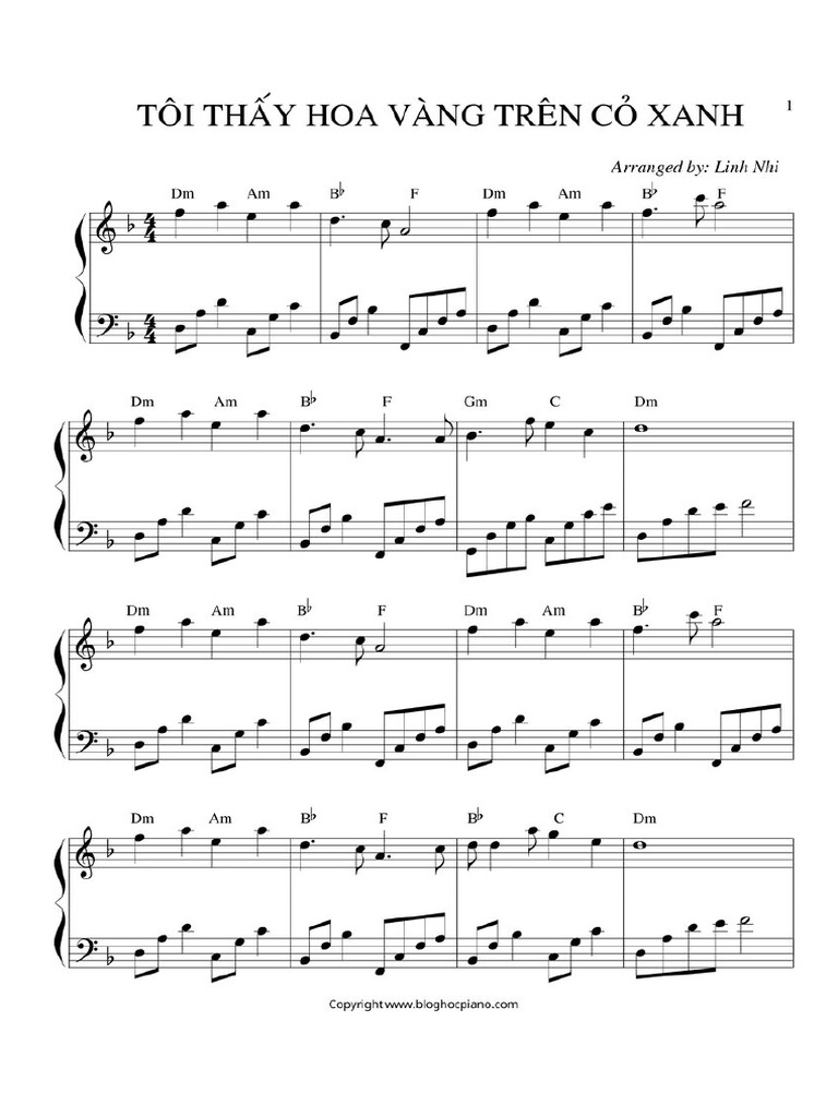 Toi-Thay-Hoa-Vang-Tren-Co-Xanh-Piano-Sheet 1 | PDF