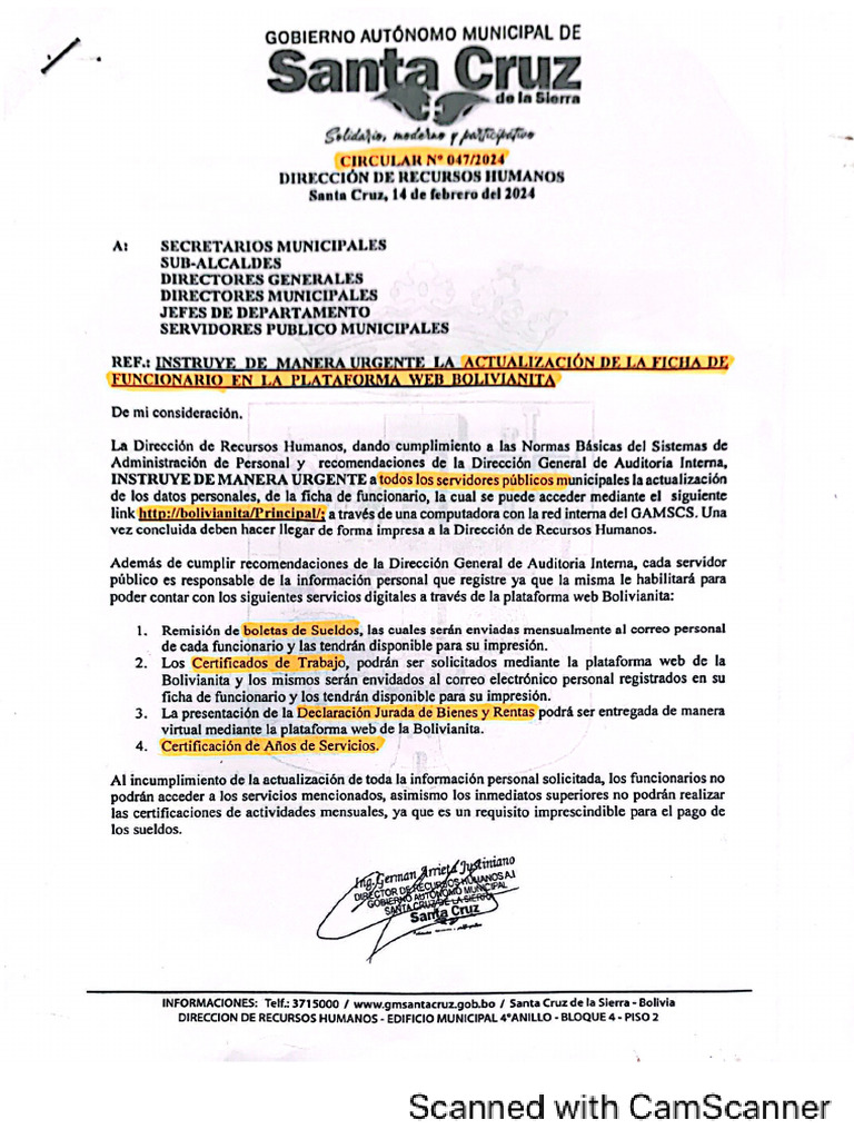 Circular N°047 ACTUALIZACION DE FICHA DE FUNCIONARIO | PDF