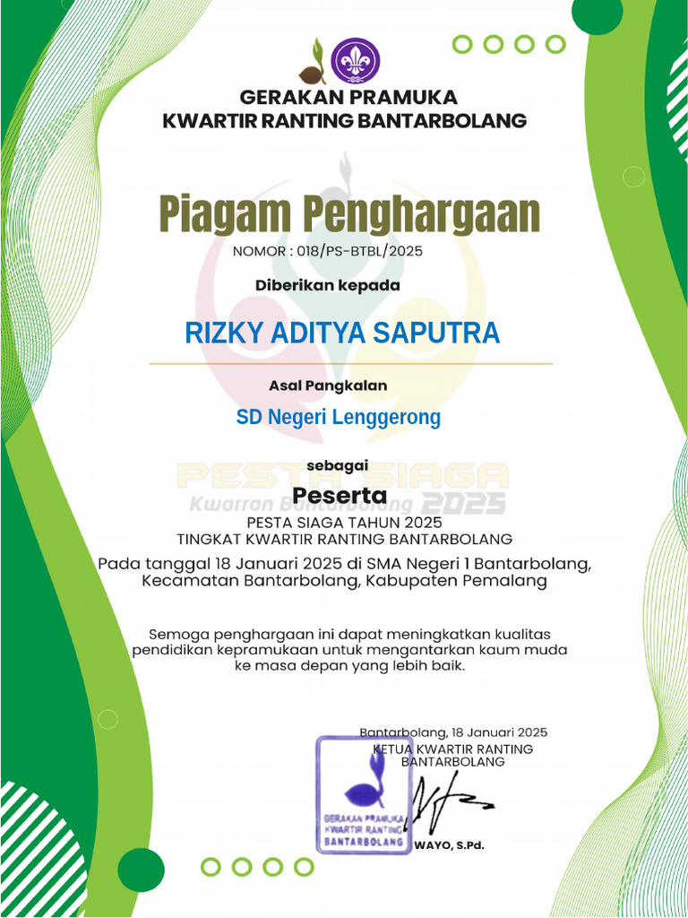 FORMAT PIAGAM PESERTA PESTA SIAGA 2025 - Edit Sendiri | PDF