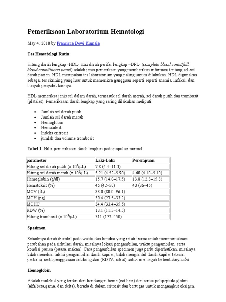 Pemeriksaan Laboratorium LED | PDF