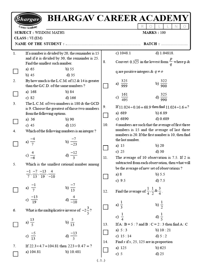 6th - Wisdom - Bonus Round - 03 | PDF | Elementary Mathematics ...