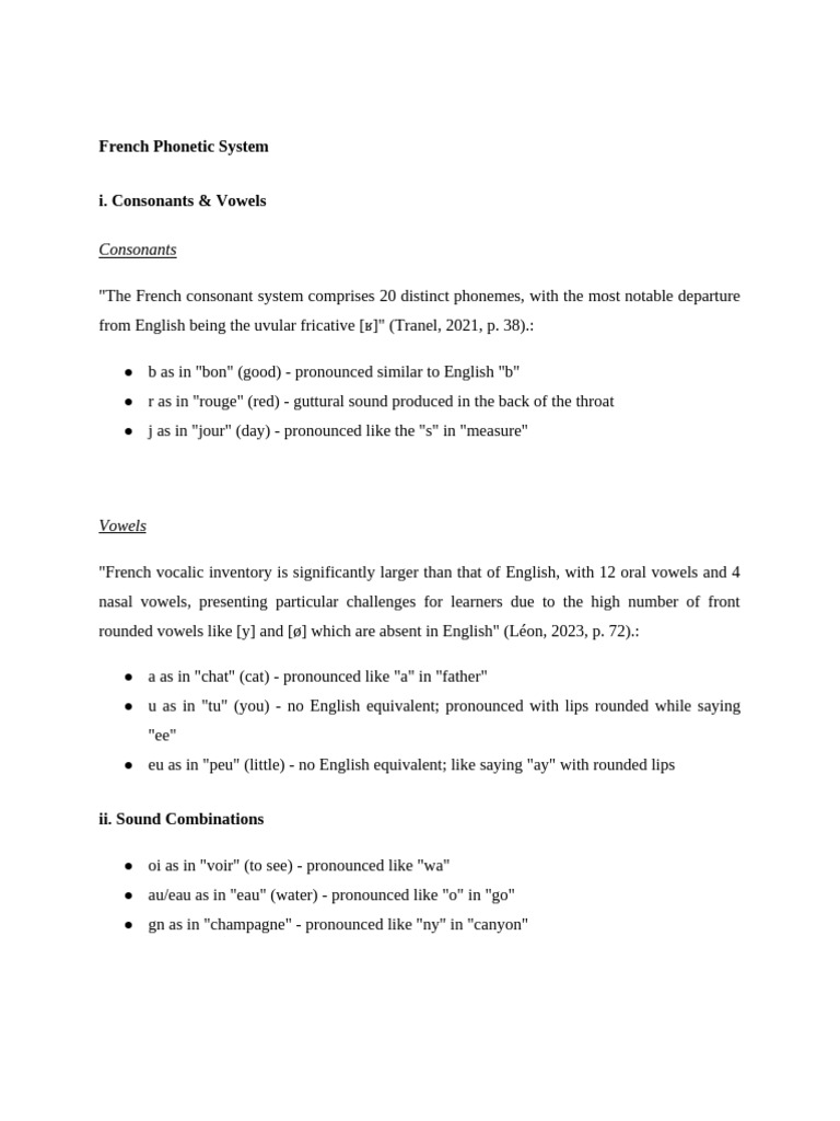 ASSIGNMENT 1 DRAFT 1 - French Phonetic System | PDF | Consonant | Vowel