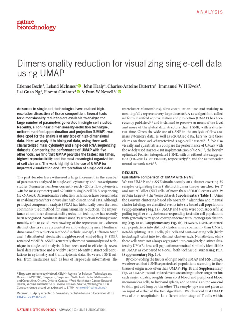 Dimensionality Reduction For Visualizing Single-Cell Data Using UMAP | PDF | Haematopoiesis ...