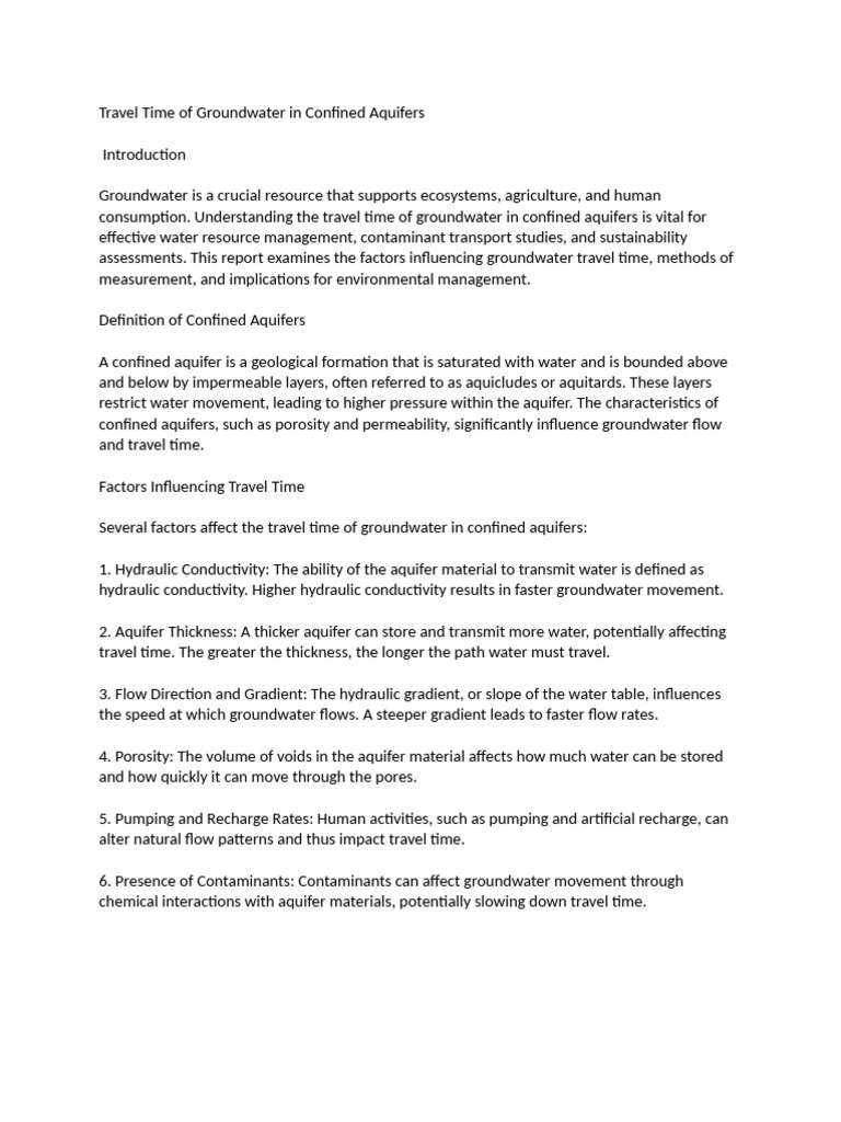 Travel Time of Groundwater in Confined Aquifers - Echo | PDF | Aquifer ...
