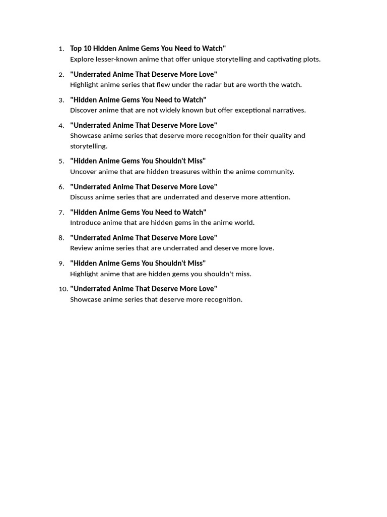 Top 10 Hidden Anime Gems You Need To Watch | PDF