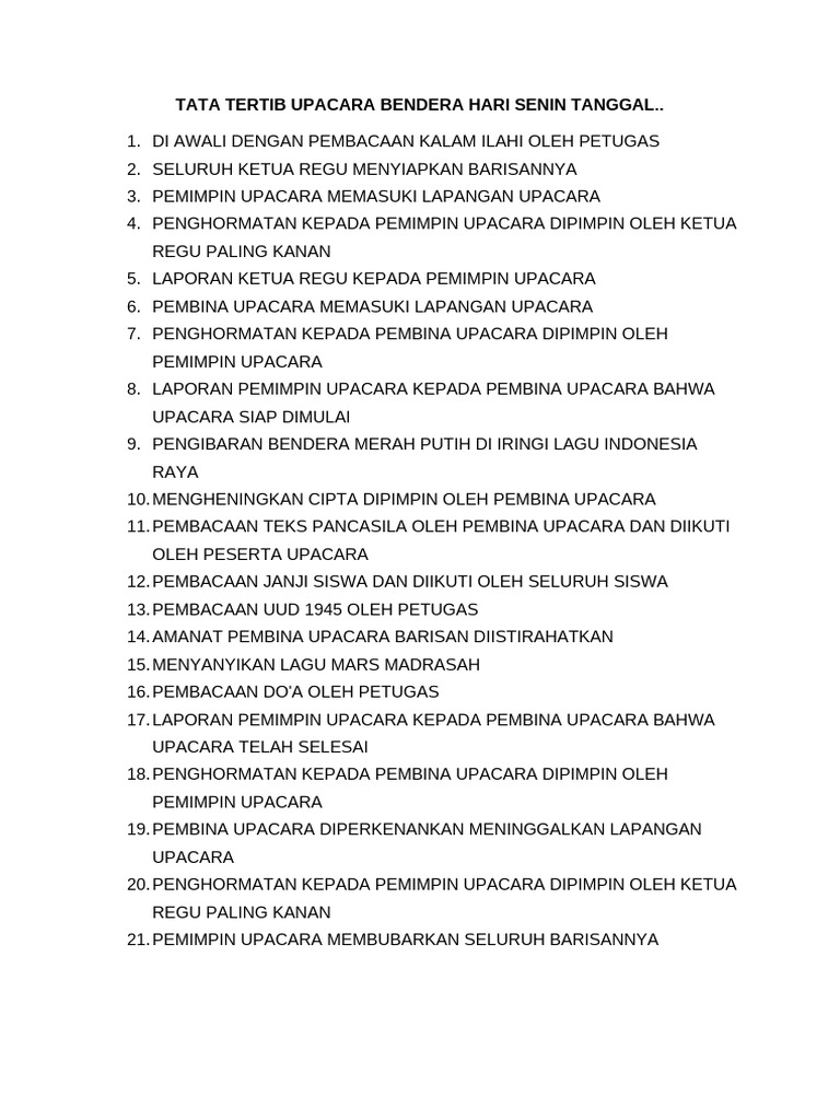 Tata Tertib Upacara Bendera Hari Senin Tanggal | PDF