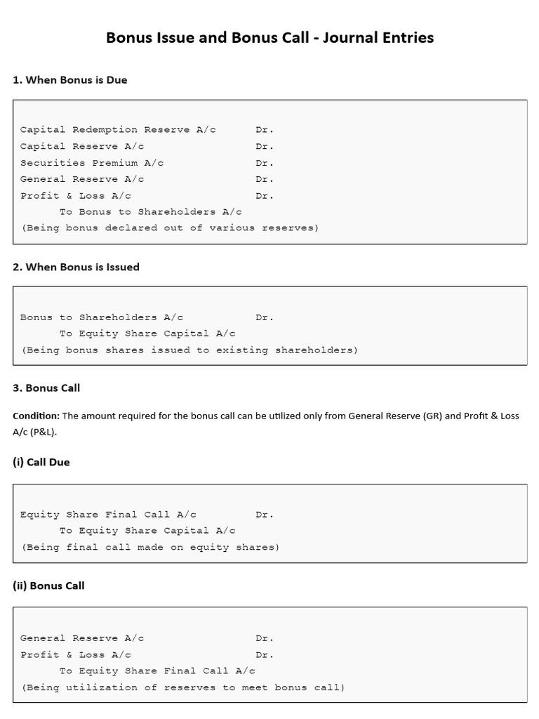 Bonus Shares: Journal Entries Explained | PDF
