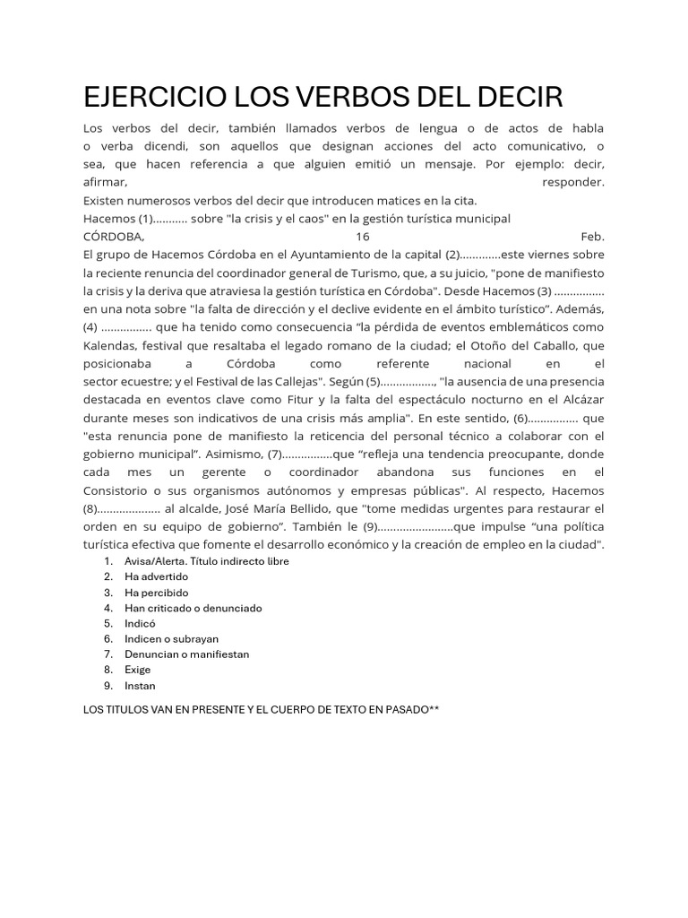 Tema 4. Práctica 1 - Los Verbos Del Decir | PDF