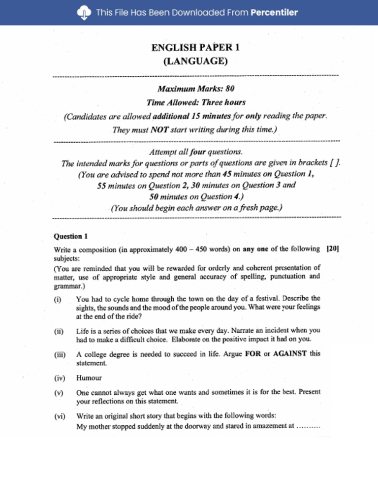 ISC Eng. Language QP 2023 - Percentiler | PDF