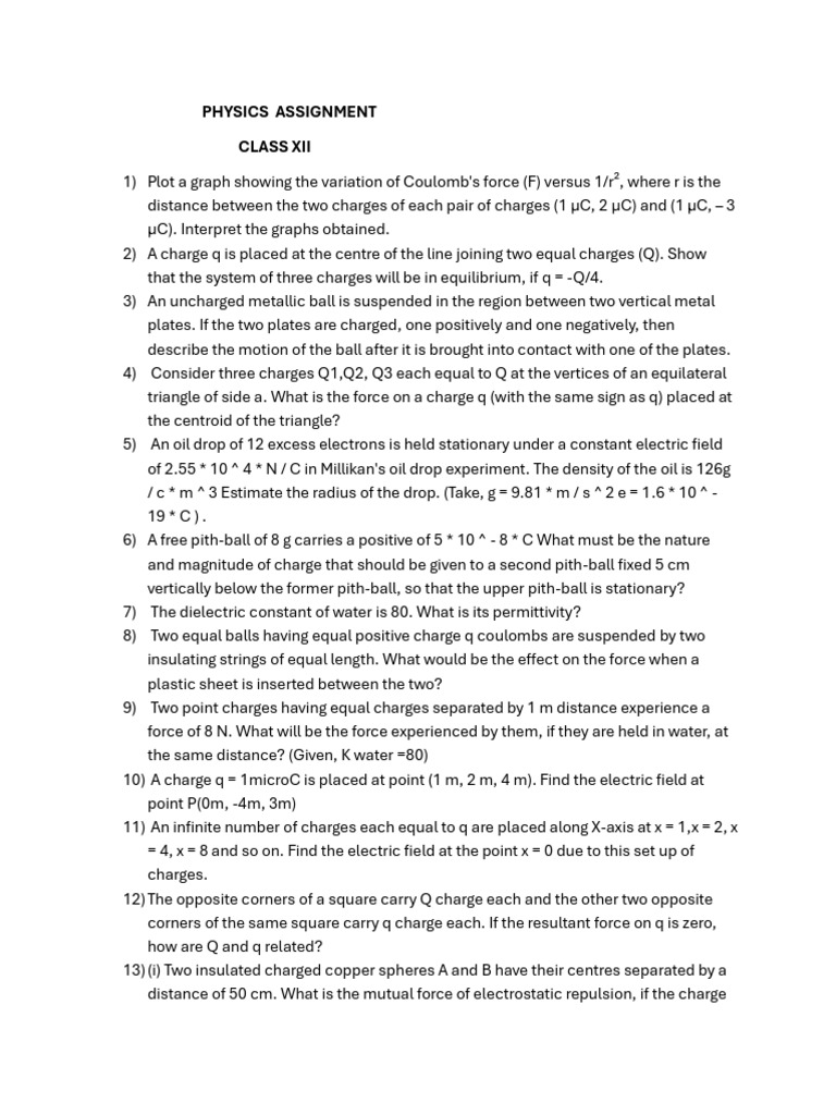 Physics Assignment Class Xii | PDF | Capacitance | Capacitor